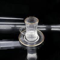 China Luxury 36PCS Glass Tea Cup Set Modern Glass Tea Cup & Saucer Set with Gold Rim for Tea Enthusiasts, Friends and Family for sale
