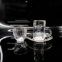 China Luxury Gold Rim Embossed Glass Coffee Cups&Cawa Cups &Saucers, Transparent Arabic Tea Glassware Can be Used for Cold and Hot Drinks for sale