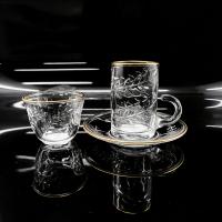 China Luxury Gold Rim Embossed Glass Coffee Cups&Cawa Cups &Saucers, Transparent Arabic Tea Glassware Can be Used for Cold and Hot Drinks for sale