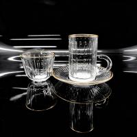 China Luxury Gold Rim Embossed Glass Coffee Cups&Cawa Cups &Saucers, Transparent Arabic Tea Glassware Can be Used for Cold and Hot Drinks for sale
