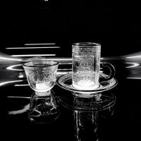 China 18PCS Premium Glass Coffee Cups Saucer Hand-painted Black Rim and Handle for Aesthetics-loving Home Baristas and Outdoor Tea Enthusiasts for sale