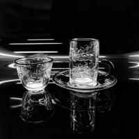 China 18PCS Premium Glass Coffee Cups Saucer Hand-painted Black Rim and Handle for Aesthetics-loving Home Baristas and Outdoor Tea Enthusiasts for sale