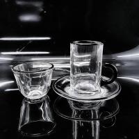China 18PCS Premium Glass Coffee Cups Saucer Hand-painted Black Rim and Handle for Aesthetics-loving Home Baristas and Outdoor Tea Enthusiasts for sale
