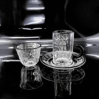 China 18PCS Premium Glass Coffee Cups Saucer Hand-painted Black Rim and Handle for Aesthetics-loving Home Baristas and Outdoor Tea Enthusiasts for sale