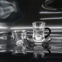 China Premium 36PCS Embossed Black Rims Glass Tea Cup Set Hand-painted Black Handle Glass Coffee Cup Cawa Cup with Saucer for sale
