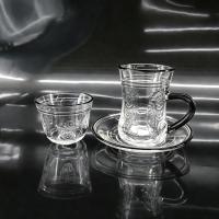 China Premium 36PCS Embossed Black Rims Glass Tea Cup Set Hand-painted Black Handle Glass Coffee Cup Cawa Cup with Saucer for sale