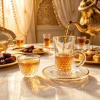 China Elegant Gold Rim Embossed Glass Tea Cup with Saucer Arabic Turkish Style Glass Tea Cup Premium Quality Luxury Glassware for Tea & Coffee for sale