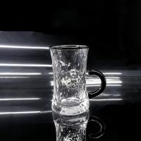 China Custom Logo Available Painted Black Rim Texture Glass Tea Cup Set Modern Style Glass Tea Cup Cawa Cup with Saucer Premium Quality Glassware for sale