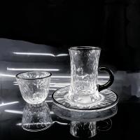 China Custom Logo Available Painted Black Rim Texture Glass Tea Cup Set Modern Style Glass Tea Cup Cawa Cup with Saucer Premium Quality Glassware for sale