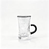 China 12PCS Elegant Wavy Textured Glass Coffee Cup & Saucer Set Black Painted Handle Glassware for Daily Home & Outdoor Patio Use for sale