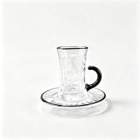 China 12PCS Elegant Wavy Textured Glass Coffee Cup & Saucer Set Black Painted Handle Glassware for Daily Home & Outdoor Patio Use for sale