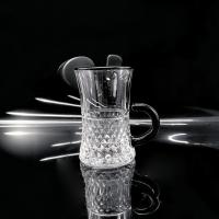 China Luxury Textured Clear Glass Tea Mug Coffee Cup Cawa Cup Saucer with Painted Rim&Handle for Afternoon Tea & Coffee for sale