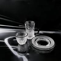 China Luxury Textured Clear Glass Tea Mug Coffee Cup Cawa Cup Saucer with Painted Rim&Handle for Afternoon Tea & Coffee for sale