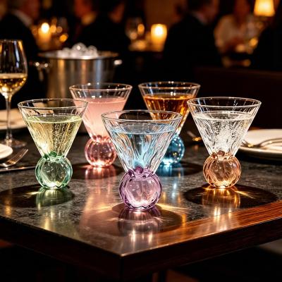 China Colorful Fashion Martini Glass Cup Set, Ball Base Crystal Cocktail Glasses, Elegant Stemless Goblet for Bar Party Wedding Home Decor for sale