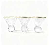 China Premium Gold Rim Vintage Transparent Cocktail Goblets, 3‑Pattern Spherical Base Stemless Martini Glasses for Bar & Home Party for sale
