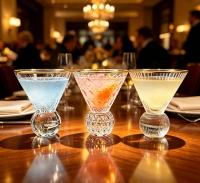 China Premium Gold Rim Vintage Transparent Cocktail Goblets, 3‑Pattern Spherical Base Stemless Martini Glasses for Bar & Home Party for sale
