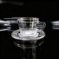 China 6PCS Gold Rim Transparent Glass Coffee Tea Cup Set Lead‑free Crystal Glass Cup With Saucer for Afternoon Tea & Home Café for sale