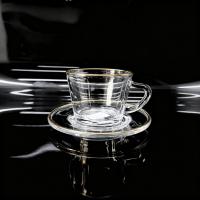 China 6PCS Gold Rim Transparent Glass Coffee Tea Cup Set Lead‑free Crystal Glass Cup With Saucer for Afternoon Tea & Home Café for sale