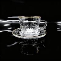 China 6PCS Gold Rim Transparent Glass Coffee Tea Cup Set Lead‑free Crystal Glass Cup With Saucer for Afternoon Tea & Home Café for sale