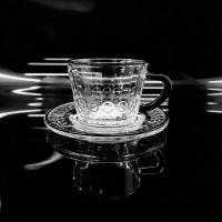 China 12PCS Vintage Premium Glass Coffee Mugs with Black Handle & Saucers, Hand-Painted Multipurpose Drinkware for Cafe & Home for sale