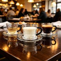 China 12PCS Vintage Premium Glass Coffee Mugs with Black Handle & Saucers, Hand-Painted Multipurpose Drinkware for Cafe & Home for sale