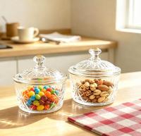 China High Quality Candy Bowl Transparent Glass Candy Jar with Lid, Gold Rim Decorative Glass Storage Pot for Nuts Sweets Dry Fruit for sale