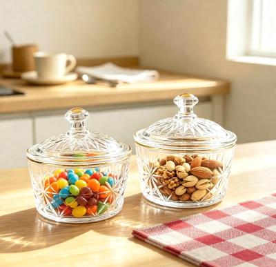 China High Quality Candy Bowl Transparent Glass Candy Jar with Lid, Gold Rim Decorative Glass Storage Pot for Nuts Sweets Dry Fruit for sale