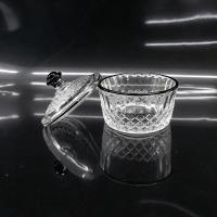 China Glass Sugar Bowl with Lid, Black Rim Transparent Glass Candy Jar, Multipurpose Glass Storage Container for Coffee Bar, Kitchen Counter for sale