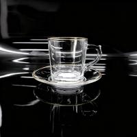 China 12PCS Gold Rim Glass Tea Cup And Saucer Set, Clear Vintage Glass Coffee Mug Elegant Glass Tea Mug for Afternoon Tea for sale