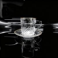 China 12PCS Gold Rim Glass Tea Cup And Saucer Set, Clear Vintage Glass Coffee Mug Elegant Glass Tea Mug for Afternoon Tea for sale