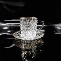 China 12PCS Gold Rim Glass Tea Cup And Saucer Set, Clear Vintage Glass Coffee Mug Elegant Glass Tea Mug for Afternoon Tea for sale