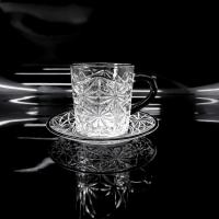 China Vintage High Quality Glass Coffee Mug with Saucer, Elegant Black Rim&Handle Glass Tea Cup Set for Breakfast and Other Hot or Cold Beverages for sale