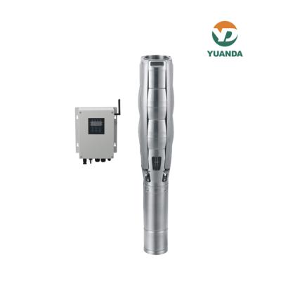 China Drinking Water Treatment DC Brushless Solar Permanent Magnet Submersible Deep Well Water Pump Set With External Controller for sale