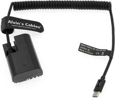 China PD USB C Type-C to LP-E6 Dummy Battery Power Coiled Cable for Canon EOS R R5 R6 90D 80D 70D 60D 60Da 5D for sale