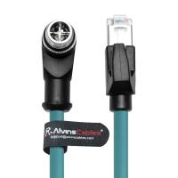 China Alvin's M12 X-Code 8Pin-RJ45 Cat6a 5m RT Angle Green for Cognex/Keyence for sale