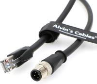 China Alvin's M12 4-Pin D-Code Male to RJ45 Ethernet Cable, 2m Green, for Industrial Automation for sale