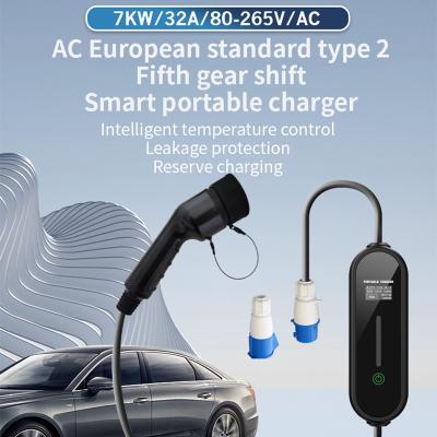 China 5 Level Current Adjustable 7kW Portable EV Charger AC EVSE Reservation For Charging Type 2 EV Connector for sale