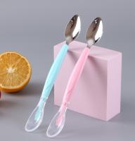 China wholesale Cartoon Design Printing Handle Baby Kids Spoon And Fork Set Stainless Steel silicon handle cute flatware set for sale