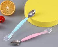 China wholesale Cartoon Design Printing Handle Baby Kids Spoon And Fork Set Stainless Steel silicon handle cute flatware set for sale