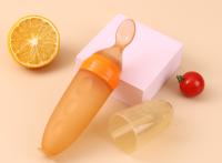 China Baby Product Baby Cereal Squeeze Feeding Spoon Silicone Baby Feeder Bottle With Spoon And Suction Cup Bottom for sale
