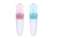 China Baby silicone rice cereal spoon milk bottle squeeze feeding spoon child silicone feeding bottle with spoon for baby for sale
