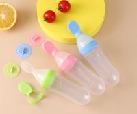 China Silicone Squeeze Bottle Spoon Toddler Baby Food Dispensing Spoon Rice Paste Squeeze Feeder Baby Bottle With Spoon for sale