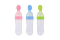 China Silicone Squeeze Bottle Spoon Toddler Baby Food Dispensing Spoon Rice Paste Squeeze Feeder Baby Bottle With Spoon for sale