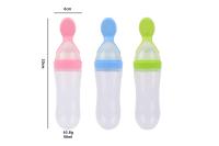 China Silicone Squeeze Bottle Spoon Toddler Baby Food Dispensing Spoon Rice Paste Squeeze Feeder Baby Bottle With Spoon for sale