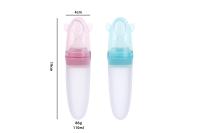 China Baby silicone rice cereal spoon milk bottle squeeze feeding spoon child silicone feeding bottle with spoon for baby for sale