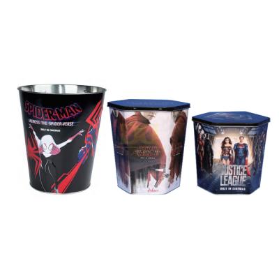 China DADI Stackable Metal Popcorn Bucket Round Tin Of Popcorn Single Wall for sale