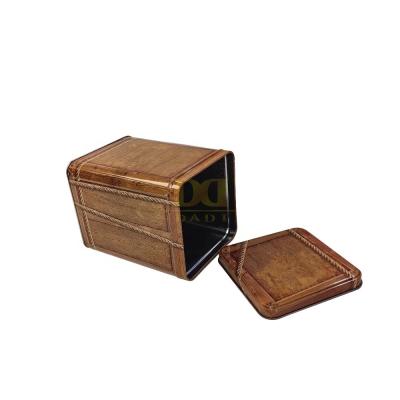 China DADI Wood Grain Herb Storage Box 125x125x165mm Airtight Medicinal Tea Tin Box for sale