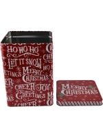 China Christmas Holiday Square Red Food Grade Tin Box with Full-Surface Custom Print and Recyclable Construction for Cookie Biscuit Chocolate Gift Packaging for sale
