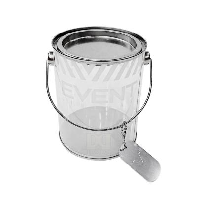 China High Quality Handle Bucket Plastic Transparent Visual  Food Package Gift Jar Various Size Durable Printed Tin Box Canisers for sale