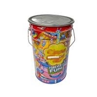 China FDA Cartoon Printed Tin Canister Handle Milk Flavored Hard Candy Storage Jar Cylindrical Metal Container for Lollipop Display for sale